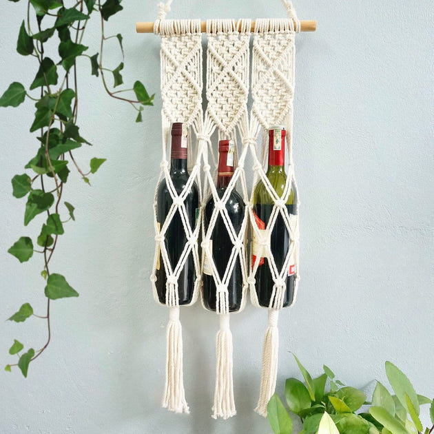 Handwoven Macrame Wine Bottle Holder – Boho-Chic Hanging Decor & Plant ...