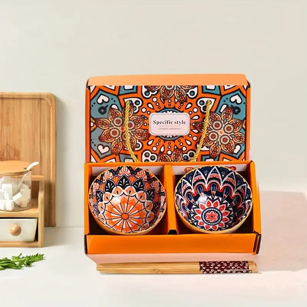 Trenly Indo-Japanese Mandala Bowl Set – 2pcs Fusion Gift Box for Celeb
